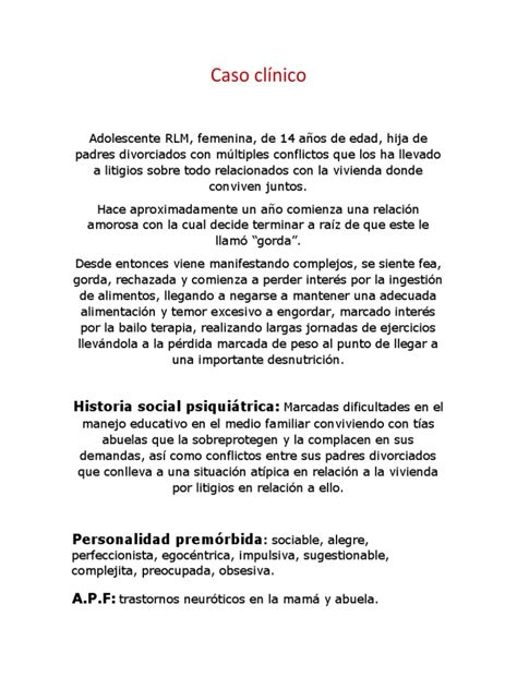 Caso Clinico De Anorexia Pdf Desorden Alimenticio Anorexia Nerviosa