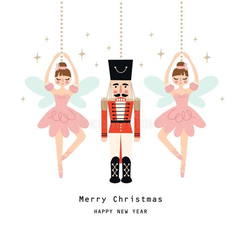 Nutcracker Ballet Christmas Card And Girl Ballerina Vector
