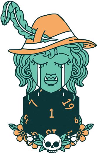 레트로 문신 스타일 우는 음유시인 오크 음유시인 캐릭터 자연 하나 D20 롤 굴리기에 대한 스톡 벡터 아트 및 기타 이미지 굴리기 깃털 도깨비 Istock