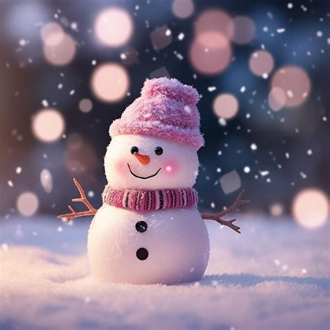 Premium Ai Image Closeup Of Super Cute Mini Snowman Wear Soft Pink
