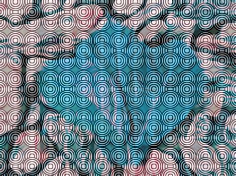 An Abstract Optical Illusion Artwork Featuring Overlapping Blue And Pink Circular Patterns Stock