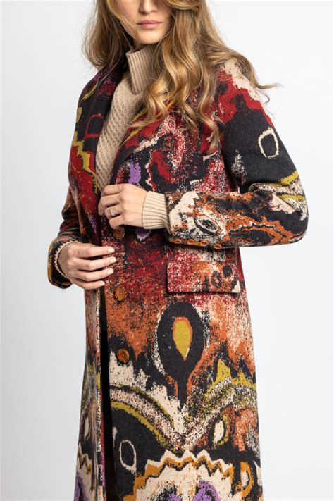 Boiled Wool Coat Artistic Pattern Nougat Outerwear Ivko Woman