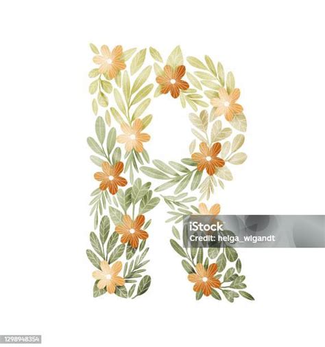 오렌지 꽃과 녹색 잎 문자 R 꽃 편지 0명에 대한 스톡 벡터 아트 및 기타 이미지 0명 개인화 교육 Istock