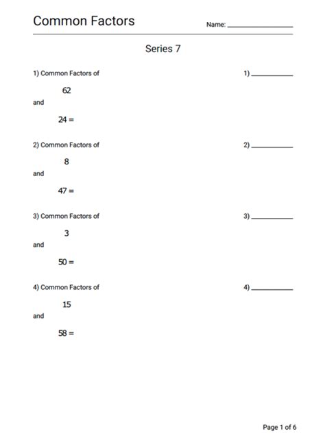 Math Common Factors Practice Worksheet Series 7 Geek Slop Online