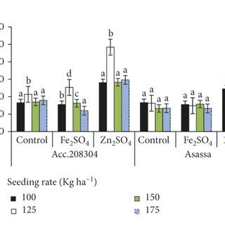 Grain Zn concentration mg kg¹ due to wheat variety by seeding rate