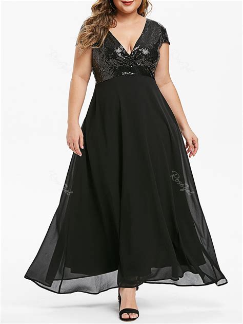 31 Off Plus Size Plunging Neck Sequins Party Maxi Dress Rosegal