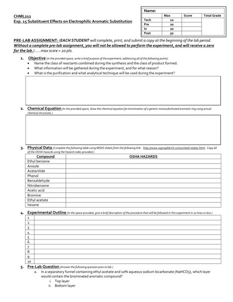 PRE LAB ASSIGNMENT EACH STUDENT Will Complete Print And