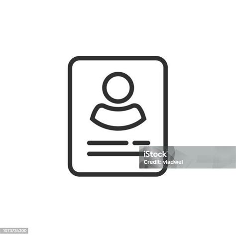 개인 정보 데이터 아이콘 벡터 격리 라인 개요 사용자 프로필 카드 세부 기호 내 계정 Pictogram 아이디어 신원 문서 사람이 사진과 텍스트 그림 개성 개념에 대한 스톡