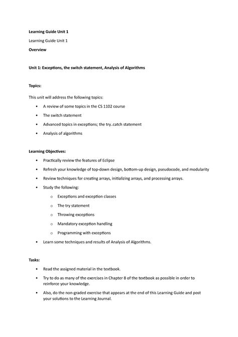 Learning Guide Unit 1 Statement Analysis Of Algorithms Learning Objectives Practically Review