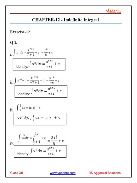 Rs Aggarwal Class 12 Solutions Chapter 12 Indefinite Integral Pdf