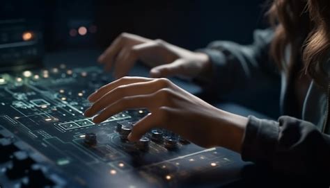 Young Adult Engineer Working On Computer Equipment In Dark Nightclub