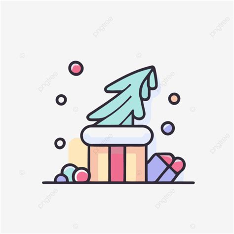 帶盒子的聖誕樹圖標 向量 白色背景上描繪聖誕夜的直線圖標 平面圖標和 Dribbble 的矢量插圖 行為高清向量圖案素材免費下載PNG