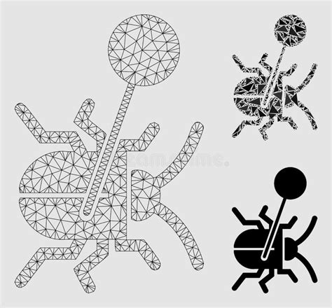 Pinned Bug Vector Mesh Carcass Model And Triangle Mosaic Icon Stock