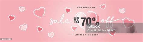 발렌타인 데이 세일 최대 70 할인 손으로 쓴 타이포그래피 레터링 라인 디자인 달콤한 핑크 하트가 많은 사랑과 발렌타인 데이 컨셉을위한 프로모션 쇼핑 템플릿 2월에 대한
