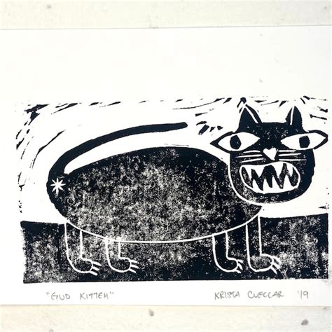 Cat Block Print Etsy