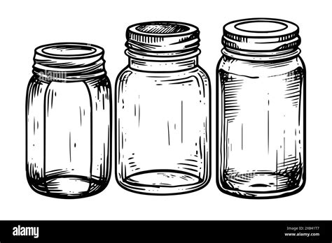 Set Of Empty Jar Hand Drawn Ink Sketch Engraved Vector Illistration