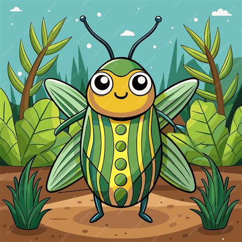 Premium Vector A Yellow Bug With A Smile On Its Face Is Standing In A
