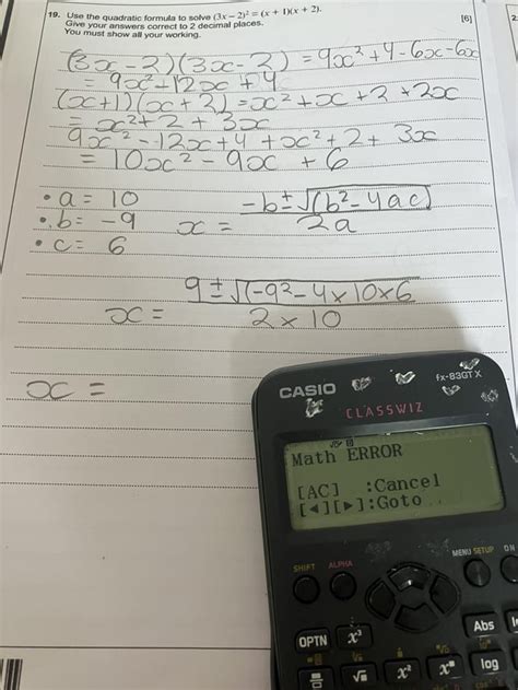 Help Keep Getting Math Error For Quadratic Formula Qs Rgcse