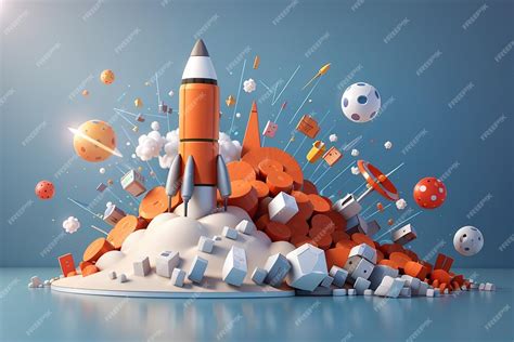 Premium Photo 3d Render Illustration Rocket Chart For Marketing Social Media Concept Interface