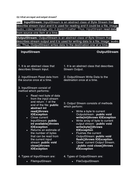 Q1 What Are Input And Output Stream Pdf Computer File Class