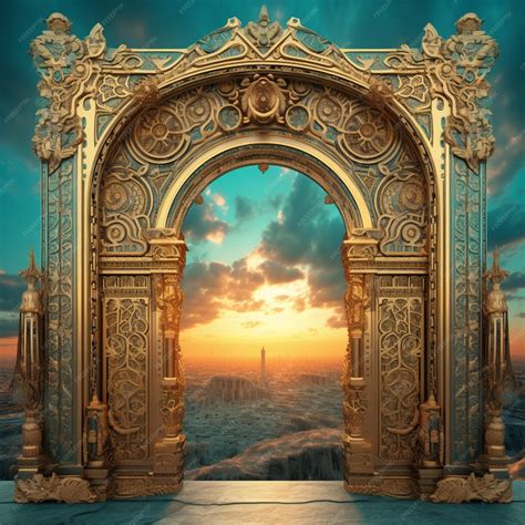 Premium Photo Arafed View Of A Golden Gate With A Sunset In The