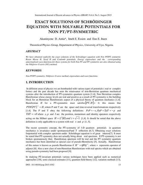 Exact Solutions Of SchrÖdinger Equation With Solvable Potentials For Non Ptpt Symmetric Pdf