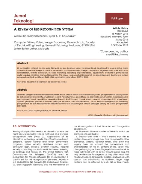 Pdf A Review Of Iris Recognition System