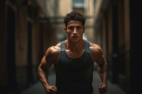 Premium Ai Image A Young Man In Full Stride Generative Ai