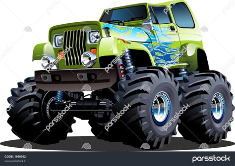 کامیون هیولا کارتونی Eps 10 موجود که توسط گروه ها و لایه ها با جلوه های شفافیت برای رنگ آمیزی