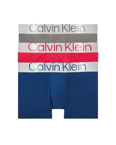 Calvin Klein Mens 3 Pack Waistband Logo Trunks Greyredblue Boxers