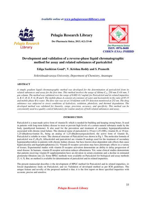 Pdf Development And Validation Of A Reverse Phase Liquid