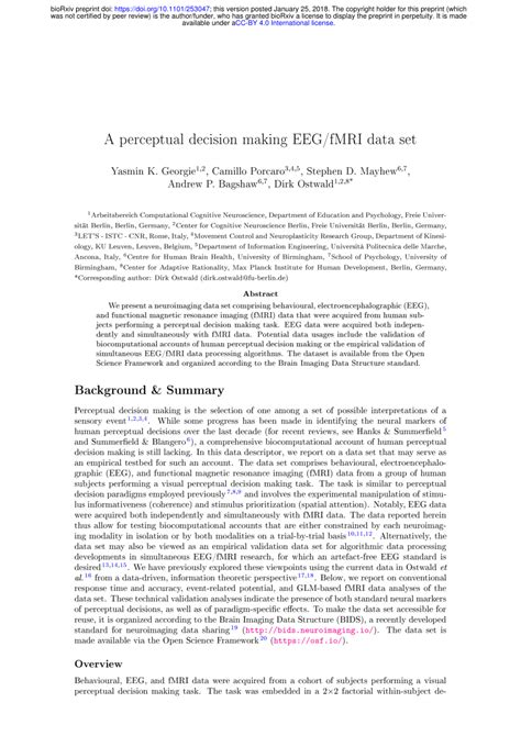 Pdf A Perceptual Decision Making Eegfmri Data Set