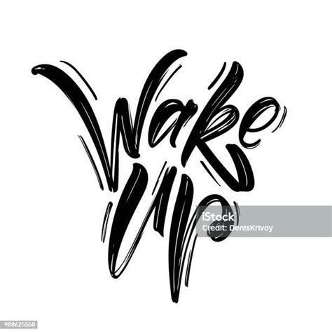 벡터 일러스트 레이 션 손으로 그린된 브러쉬 흰색 바탕에 일어나의 글자를 입력 개념에 대한 스톡 벡터 아트 및 기타 이미지 개념 긍정적인 감정 표현 기민 Istock