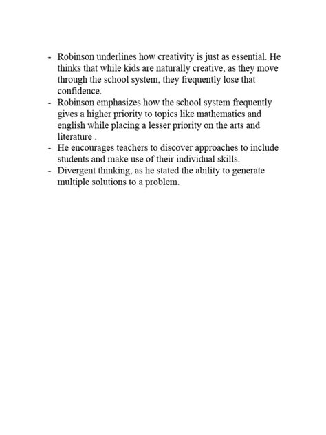 Ted Talk By Sir Ken Robinson On Do Schools Kill Creativity Pdf