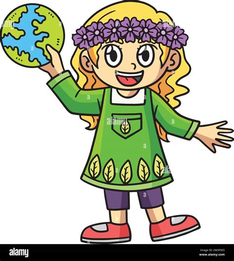 Earth Day Girl In Forest Cartoon Colored Clipart Stock Vector Image