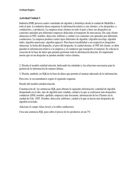 Actividad Unidad 3 Pdf Bases De Datos Sql