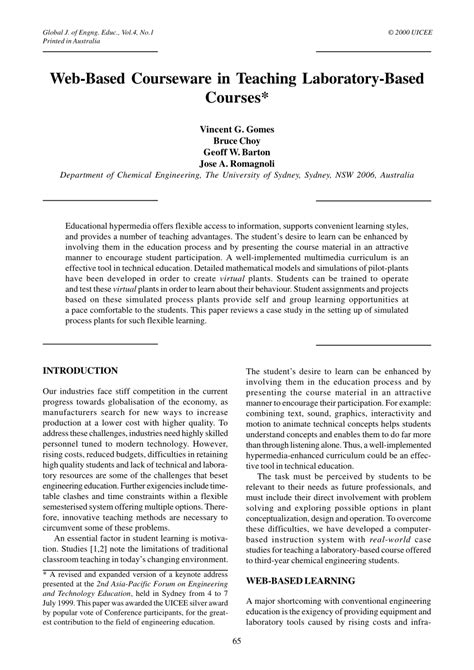 Pdf Web Based Courseware In Teaching Laboratory Based Courses