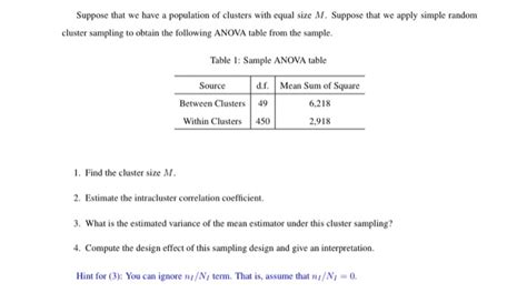 Solved Suppose That We Have A Population Of Clusters With