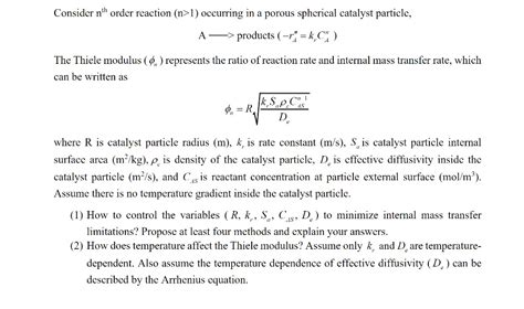 solved consider nth order reaction n 1 occurring in a porous