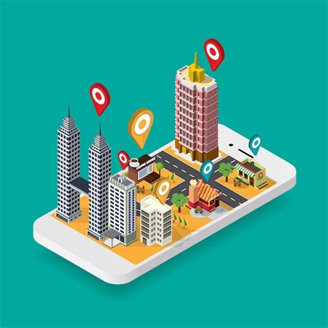 Premium Vector Flat Map Gps Navigation Isometric