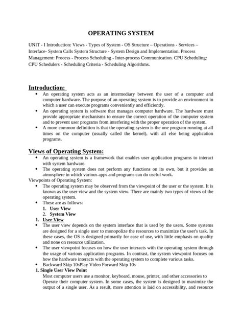 operating system unit 1 notes pdf process computing operating