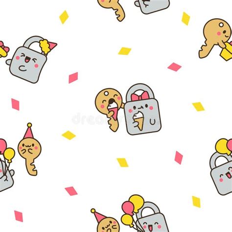 Cute Kawaii Padlock And Key Seamless Pattern Stock Vector Illustration Of Cream Romance