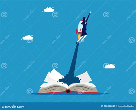 Knowledge Development Of Innovative Leaders Businesswoman Flying With