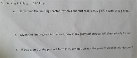 Solved 5 4 Fe S 3 O2 → 2 Fe2o3 S A Determine The