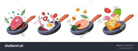 Frying Pan 3d Element Fry Meat Stock Vector Royalty Free 2483554467