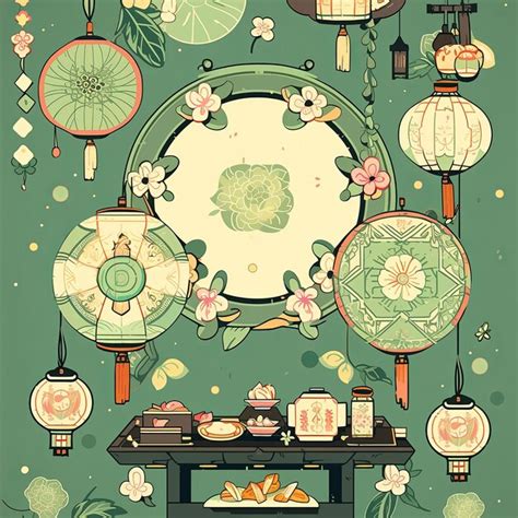 Premium Photo Illustration Korean New Year Traditional Vintage Green Background