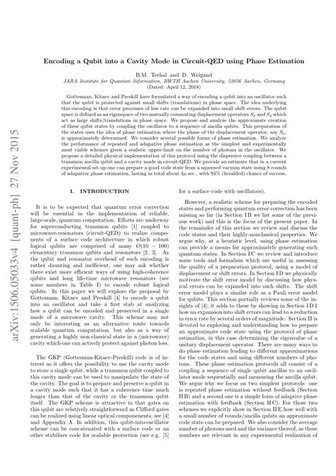 Pdf Encoding A Qubit Into A Cavity Mode In Circuit Qed Using Phase Estimation