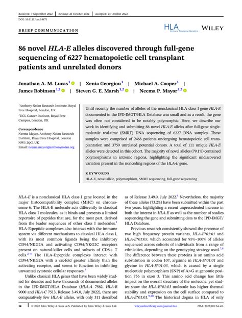 86 Novel Hla‐e Alleles Discovered Through Full‐gene Sequencing Of 6227 Hematopoietic Cell