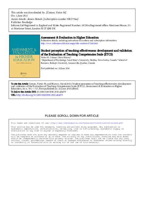 Pdf Student Perception Of Teaching Effectiveness Development And