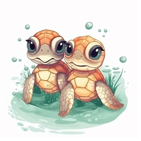 Premium Photo Two Cute Little Turtles Sitting In The Water With